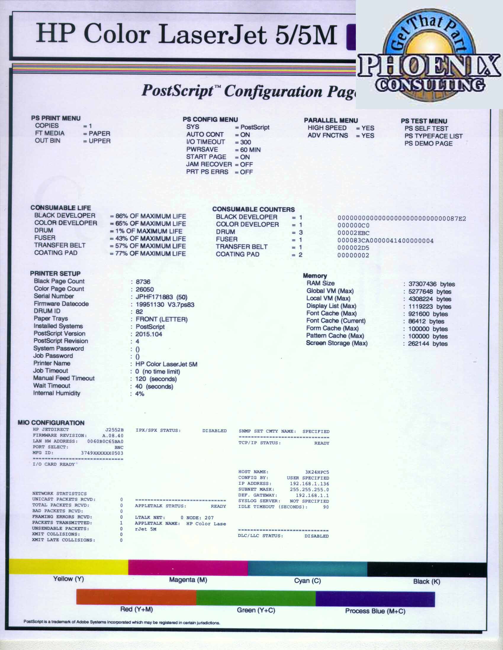 HP Color LaserJet 5 5M C3962A Tabloid Network Laser Printer