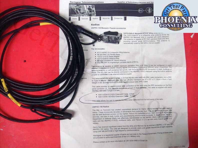 Harris 10511-0704 Falcon PRC-150 15ft Radio KDU Data Cable Assembly